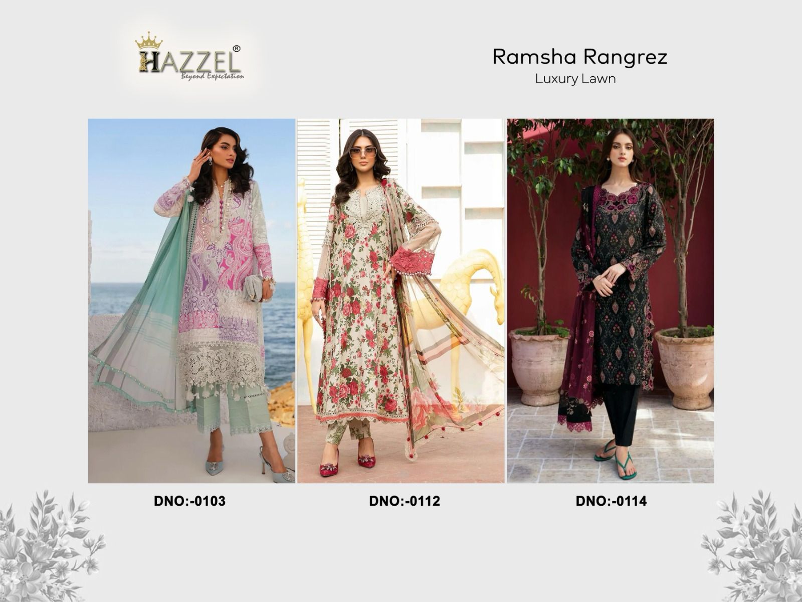 Ramsha Rangrez Luxury Lawn Hazzel Cotton Karachi Salwar Suits Supplier ...