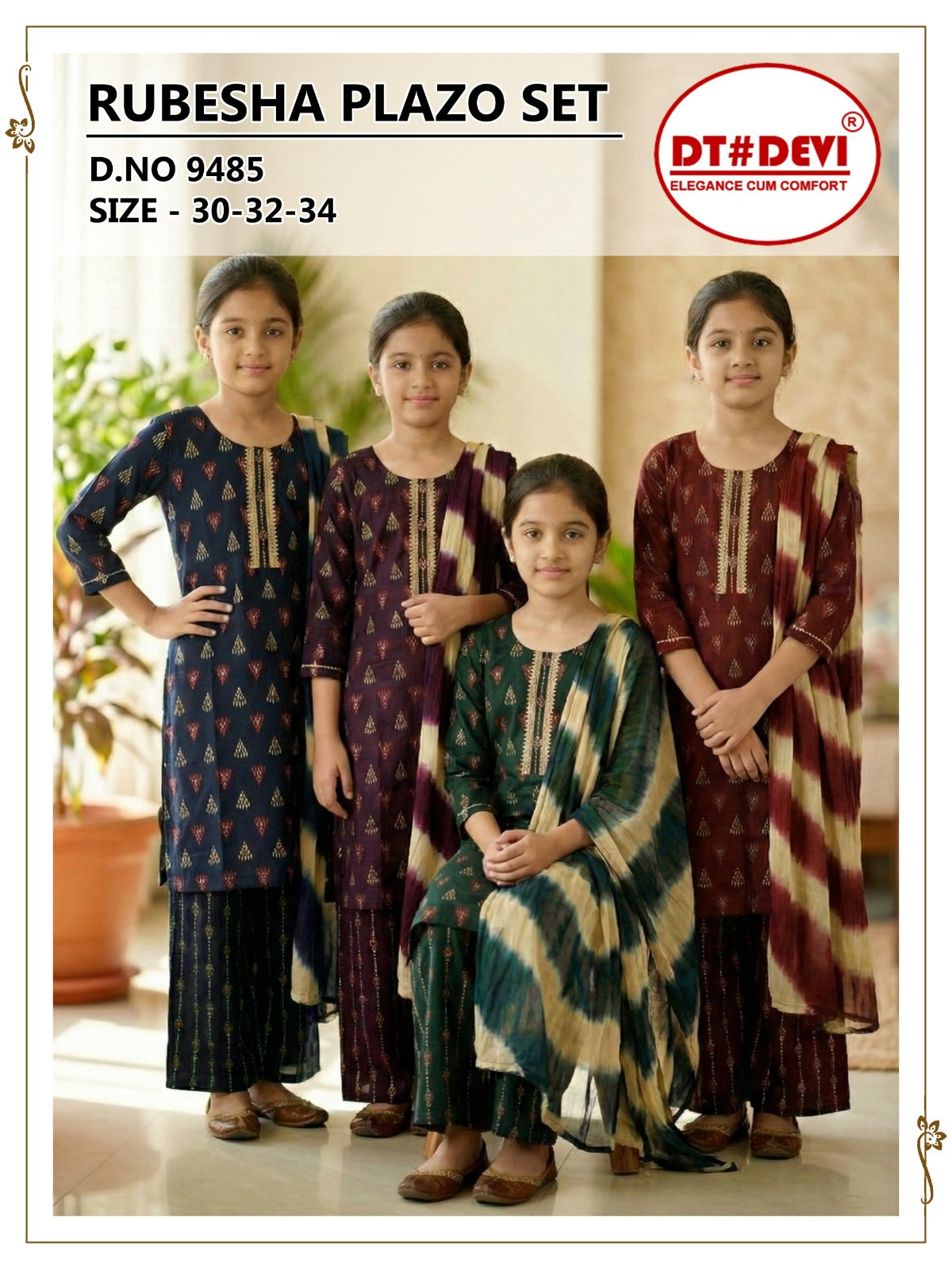 Rubesha Dn 9485 Dt Devi Girls Readymade Palazzo Suits Manufacturer India – Kavya Style Plus
