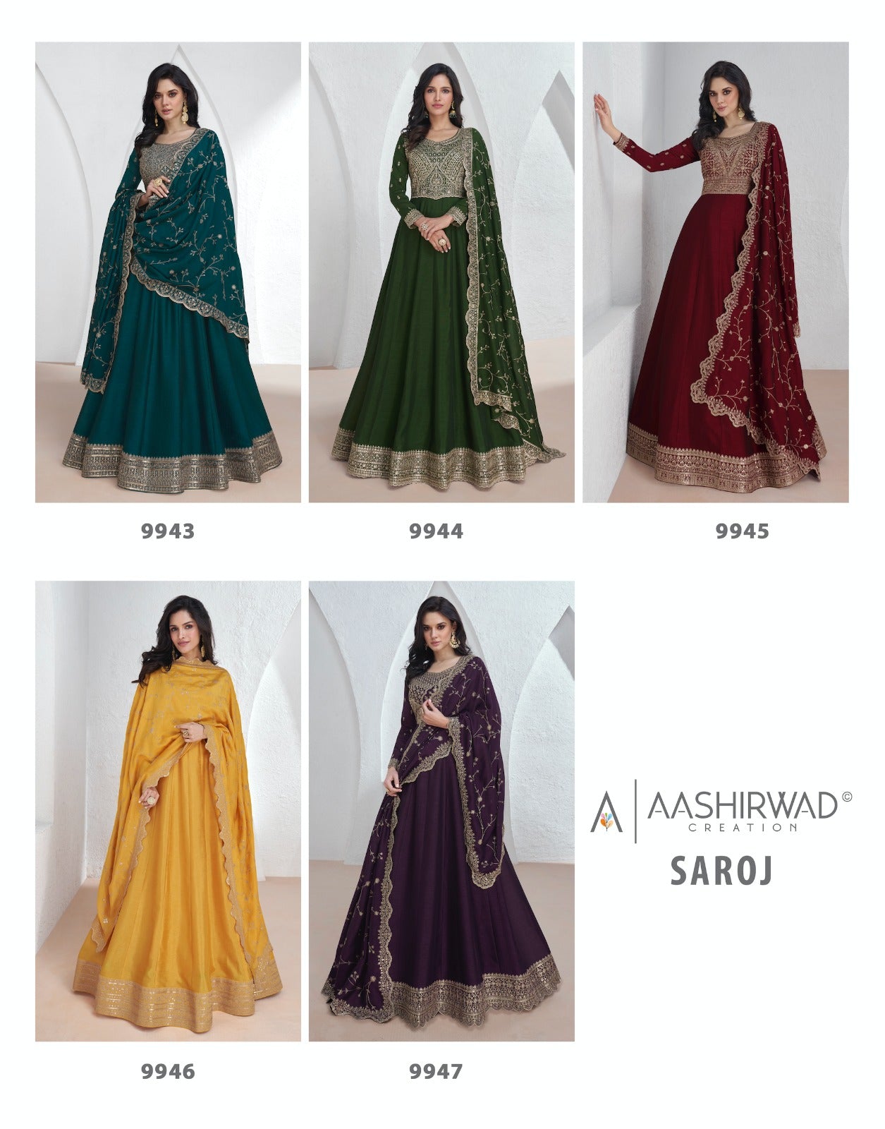 Saroj Aashirwad Creation Premium Silk Gown Dupatta Set – Kavya Style Plus
