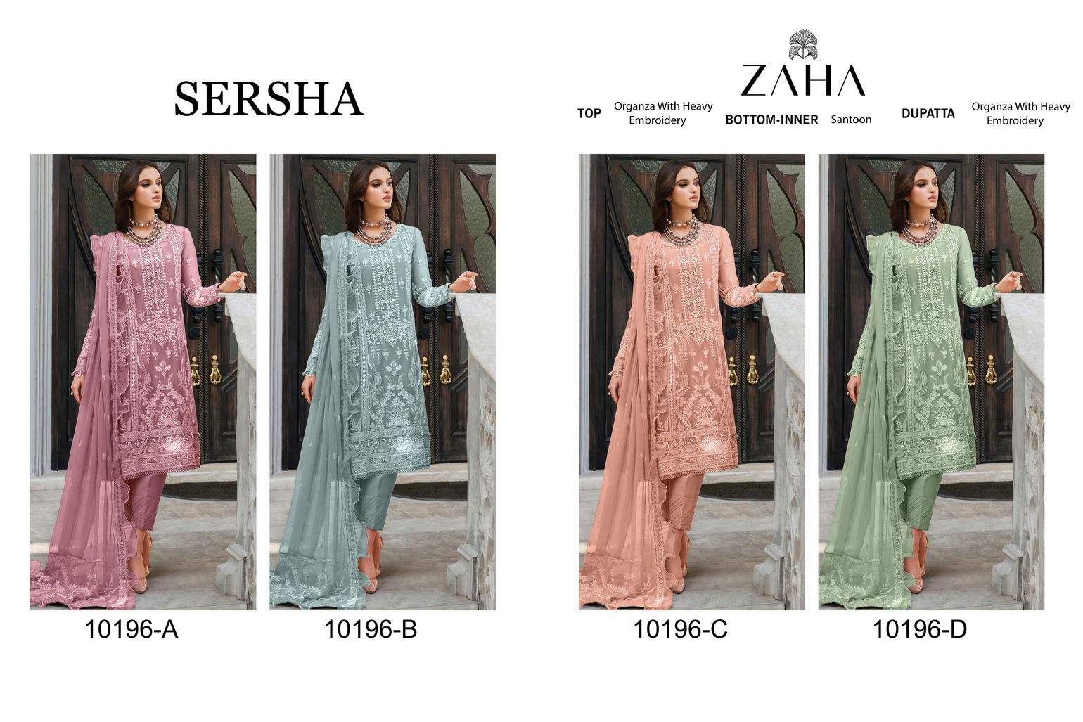 Sersha Vol 1 Dn 10196 Zaha Organza Pakistani Salwar Suits – Kavya Style ...