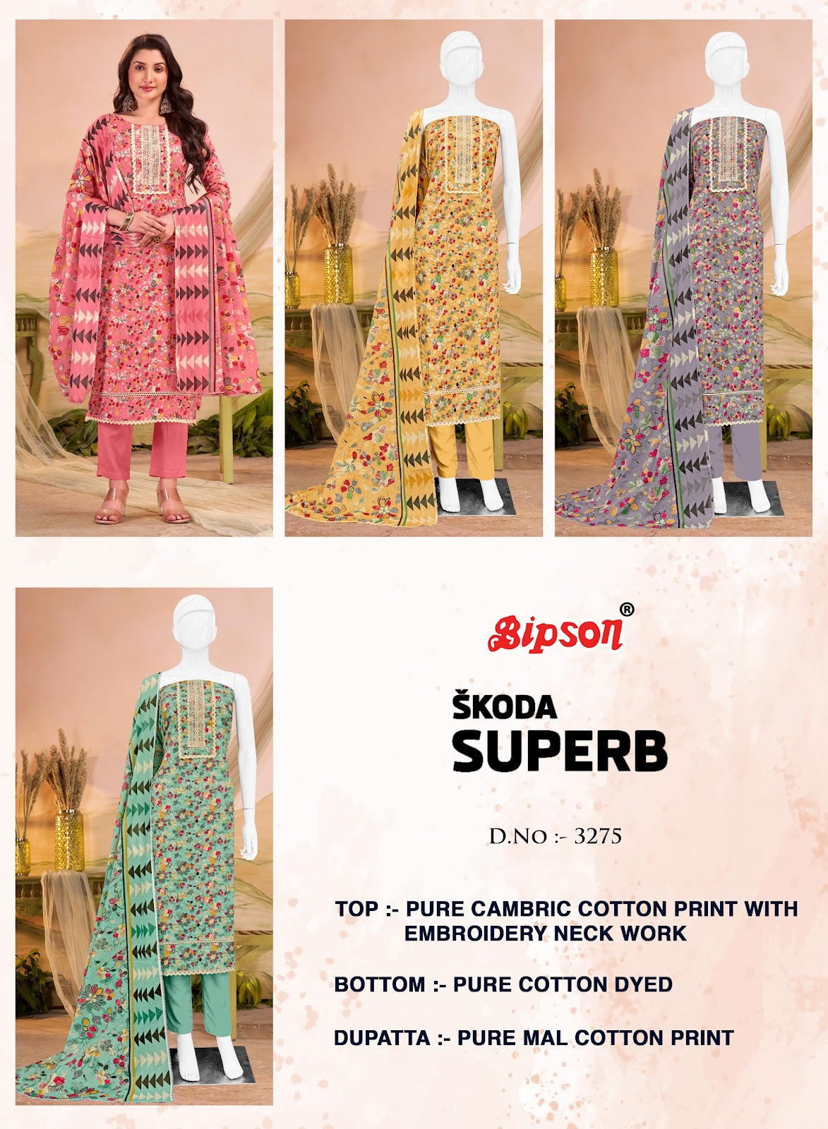 Skoda Superb 3275 Bipson Prints Cambric Pant Style Suits Wholesale ...