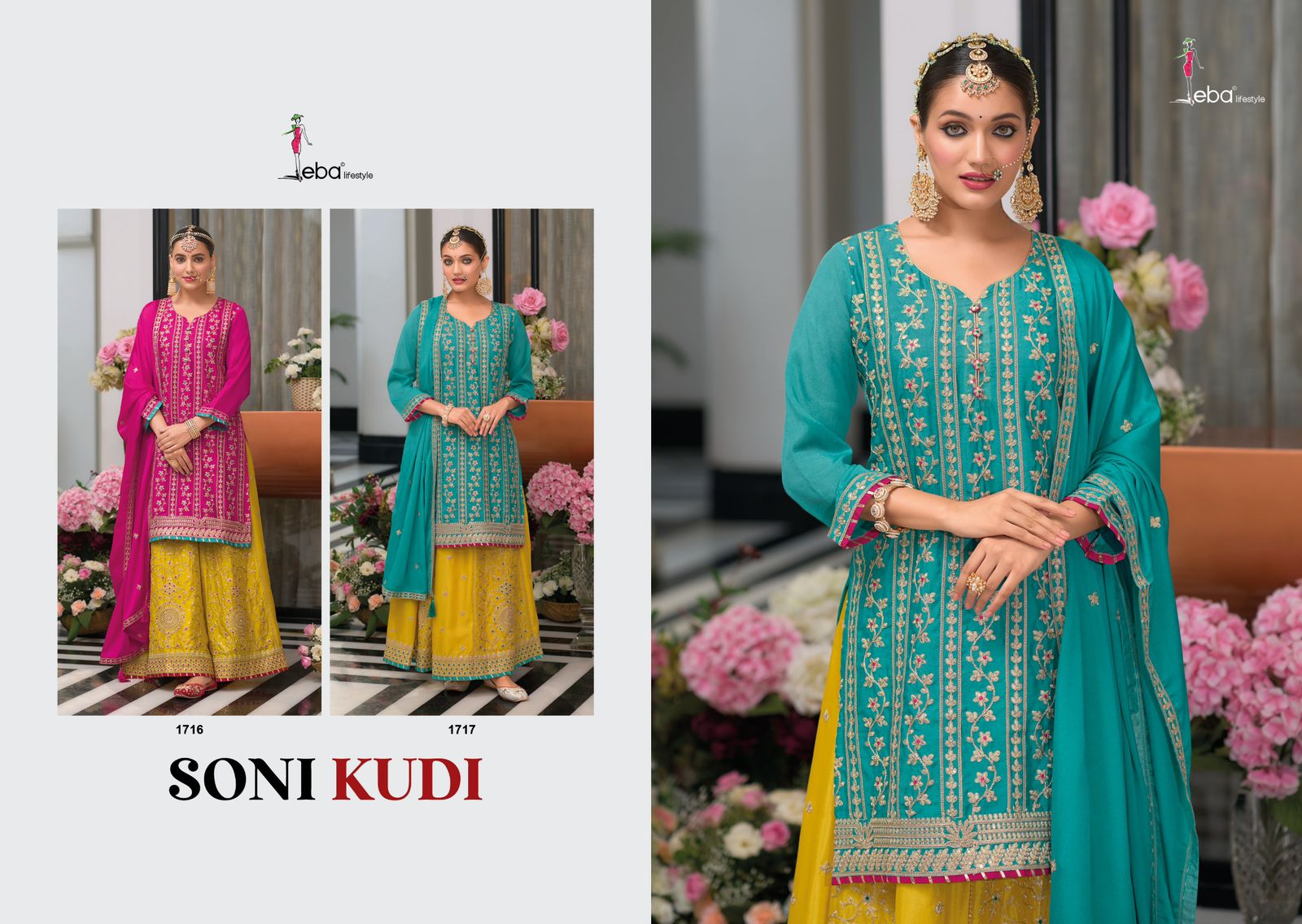 Soni Kudi Eba Lifestyle Chinon Readymade Plazzo Style Suits Wholesale ...