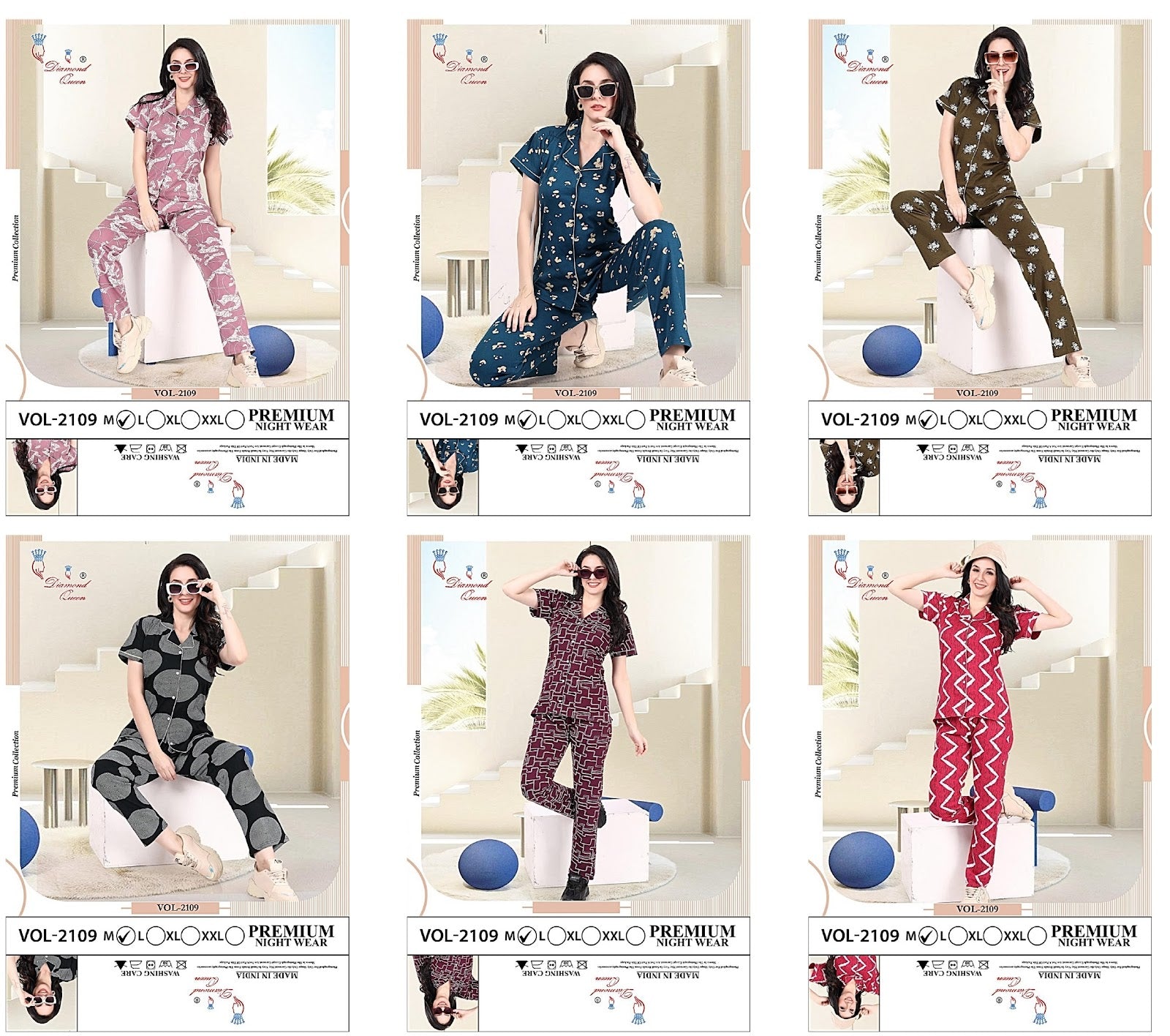 Vol 2109 Diamond Queen Sinker Collar Night Suits Wholesaler Ahmedabad ...