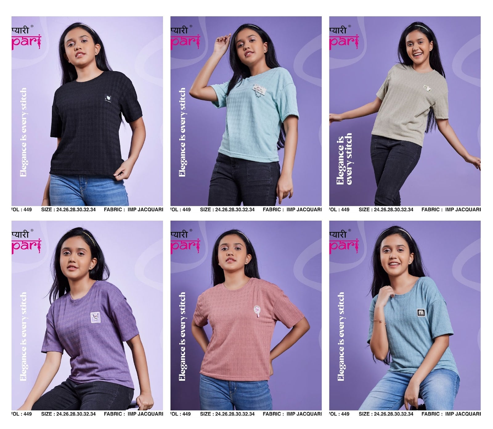 Vol 449 Pyari Pari Jacquard Knit Girls Tshirt Wholesaler – Kavya Style Plus