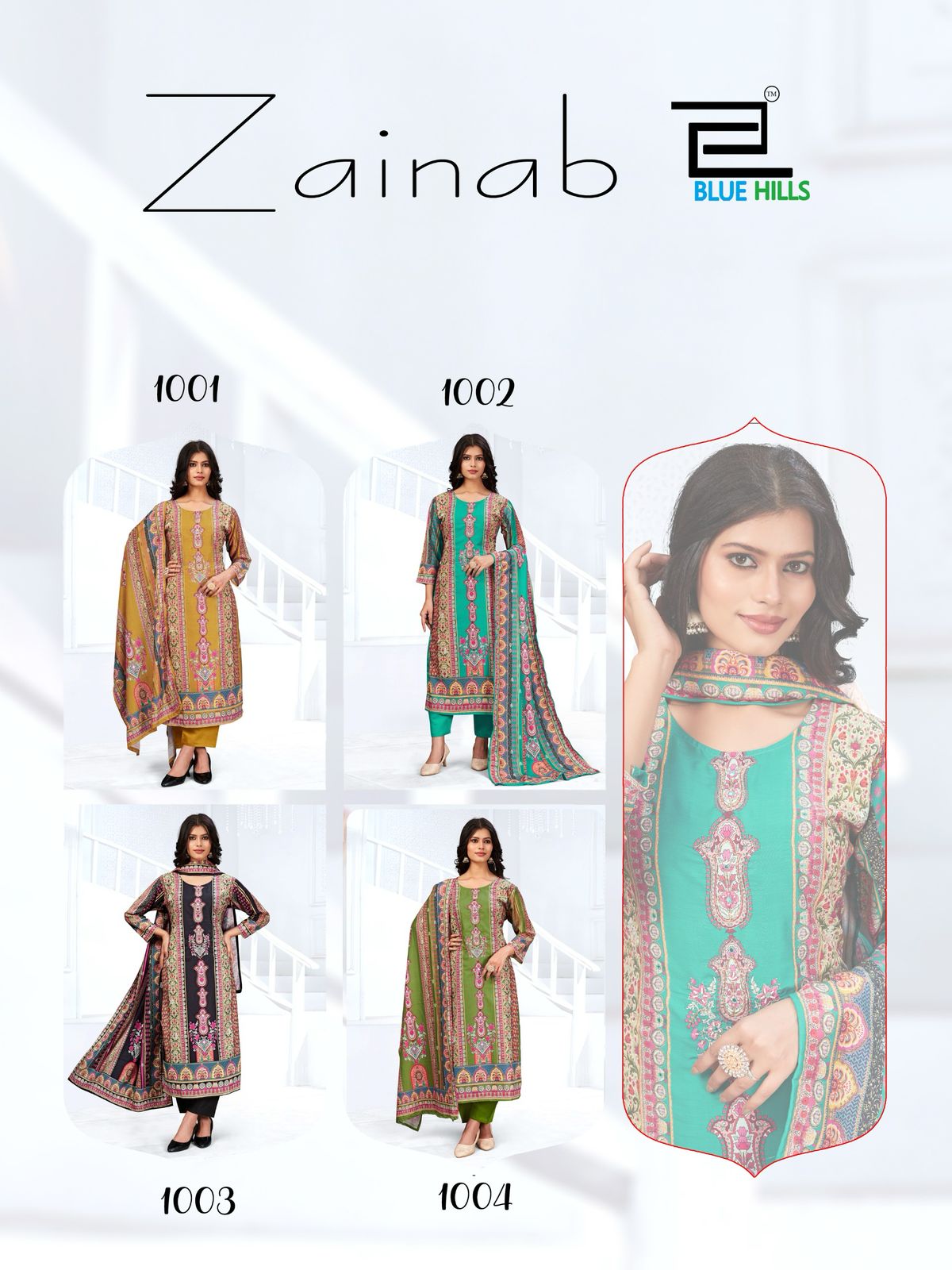 Zainab Blue Hills Muslin Readymade Suits Wholesaler India – Kavya Style ...