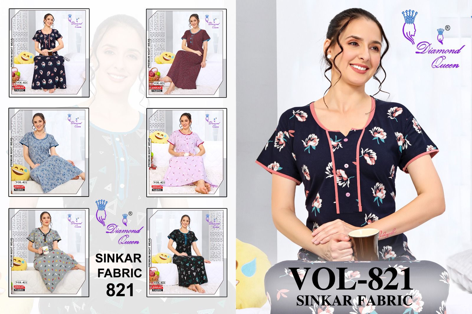 821 Diamond Queen Sinker Night Gowns Supplier Ahmedabad – Kavya Style Plus