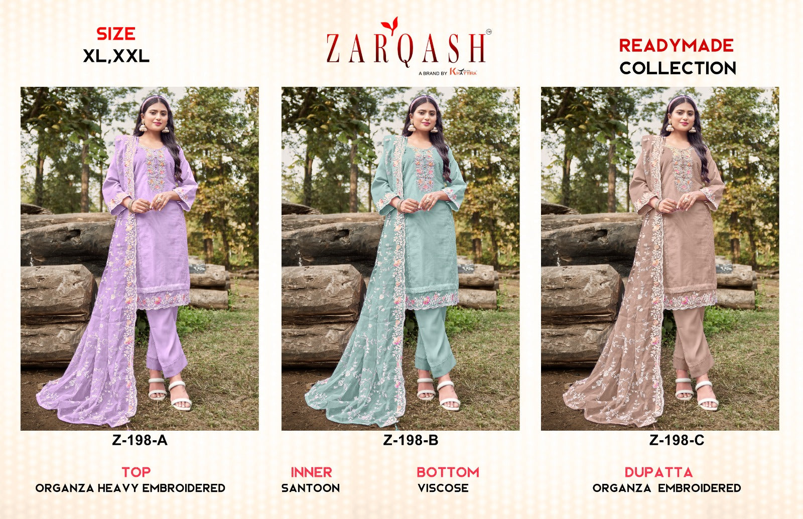 198 Zarqash Organza Pakistani Readymade Suits – Kavya Style Plus