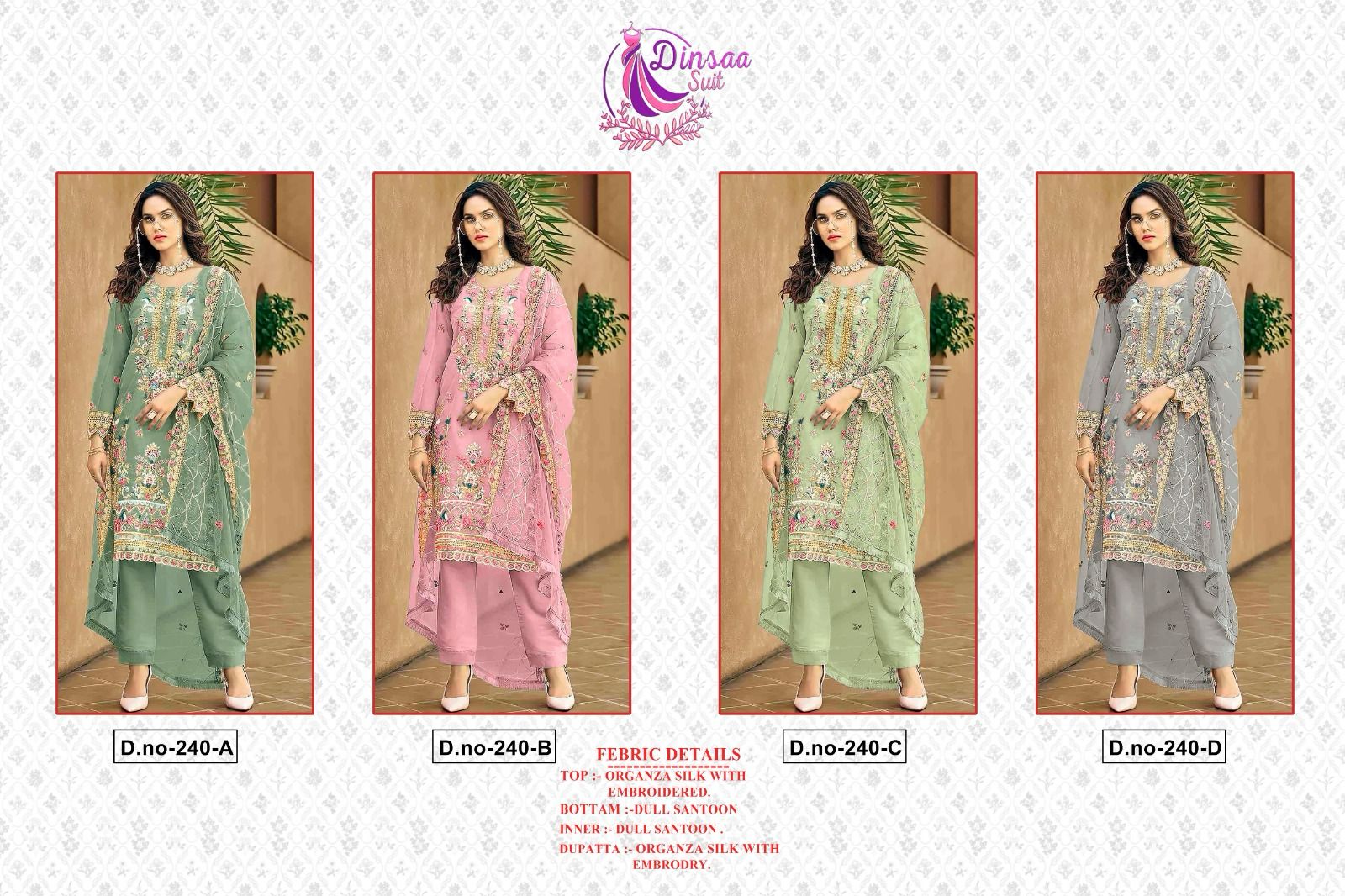 240 Dinsaa Suit Organza Pakistani Salwar Suits – Kavya Style Plus