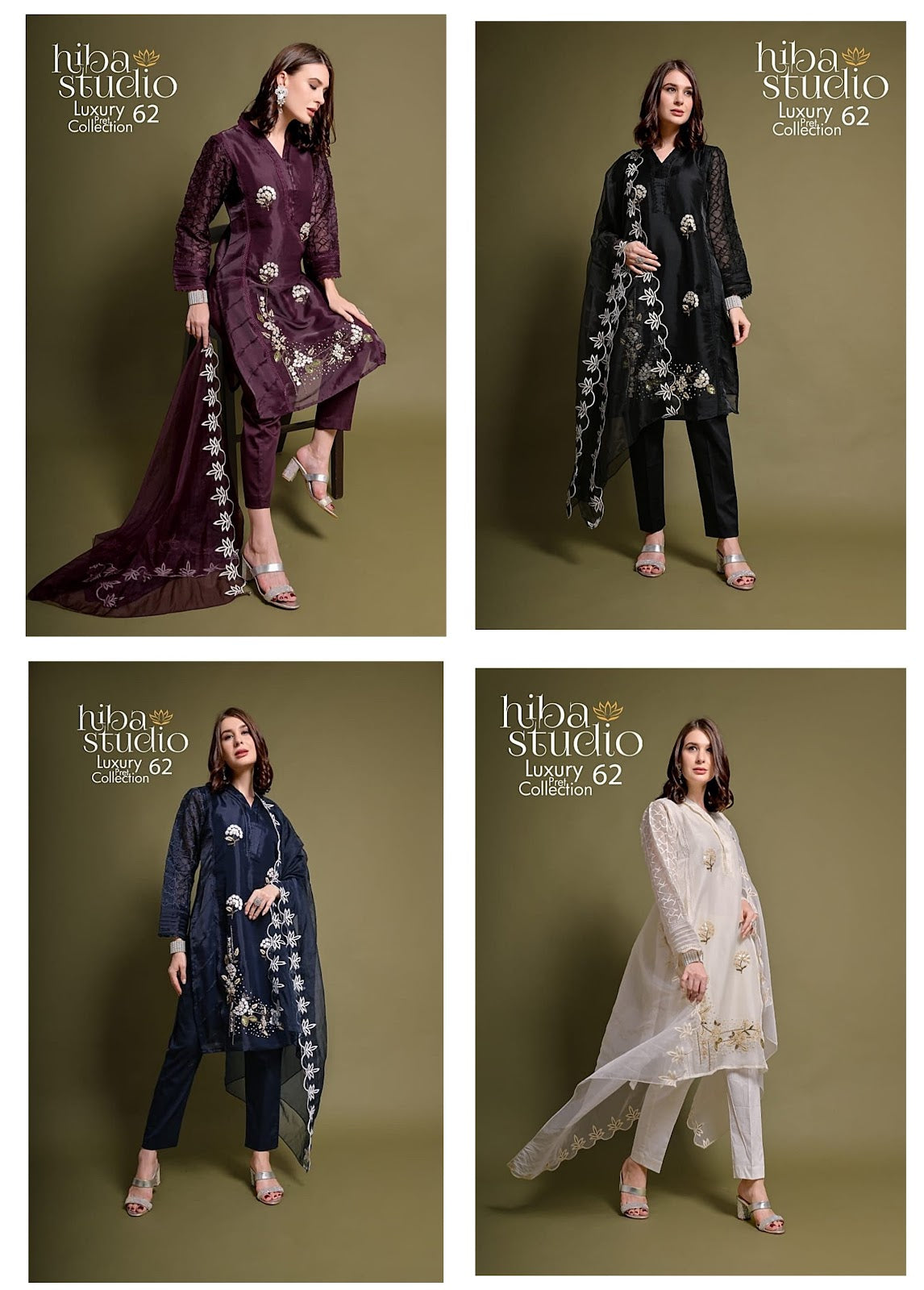 62-Colours Hiba Studio Organza Pakistani Readymade Suits – Kavya Style Plus