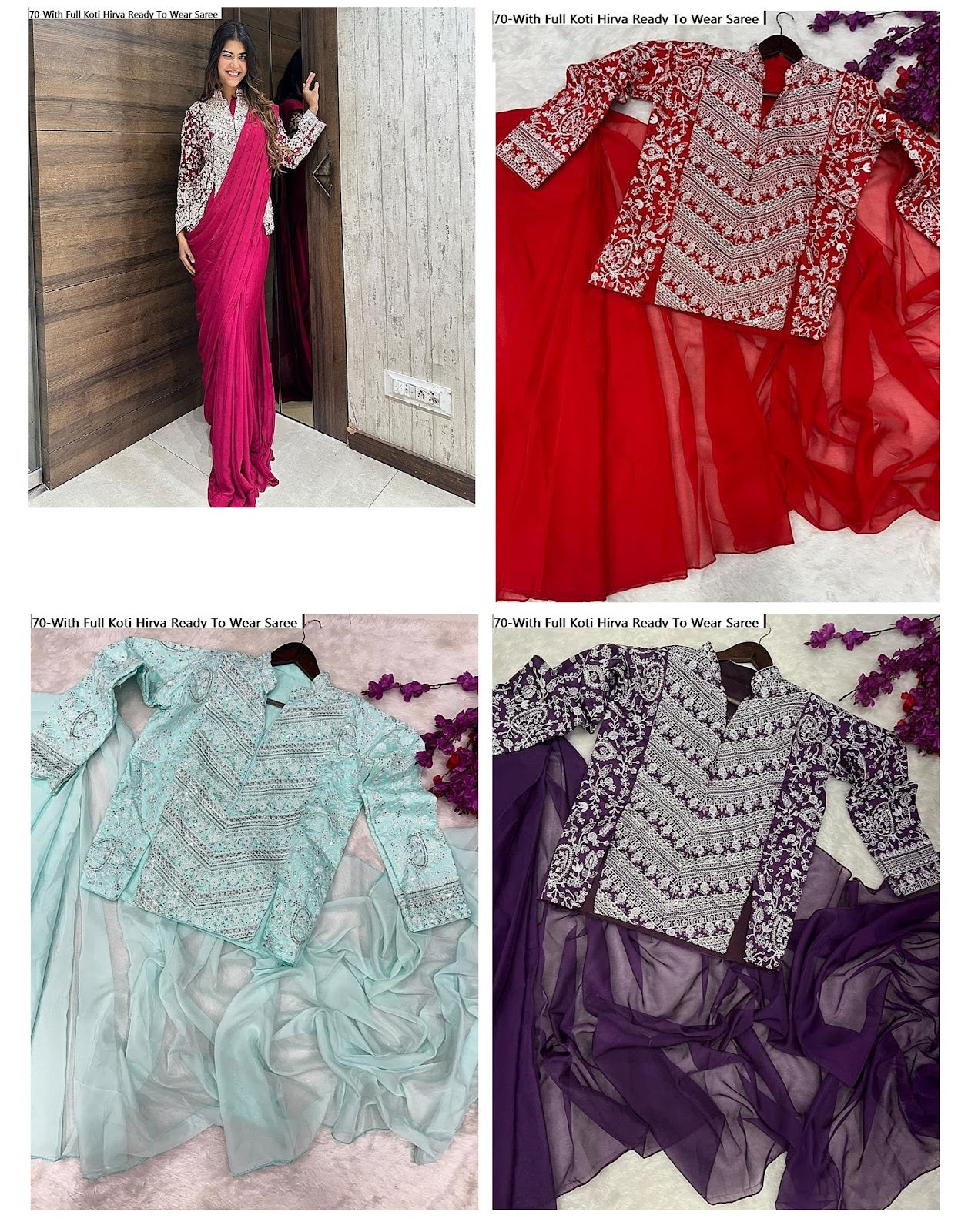 70-With Full Koti Hirva Banglori Ready To Wear Saree – Kavya Style Plus