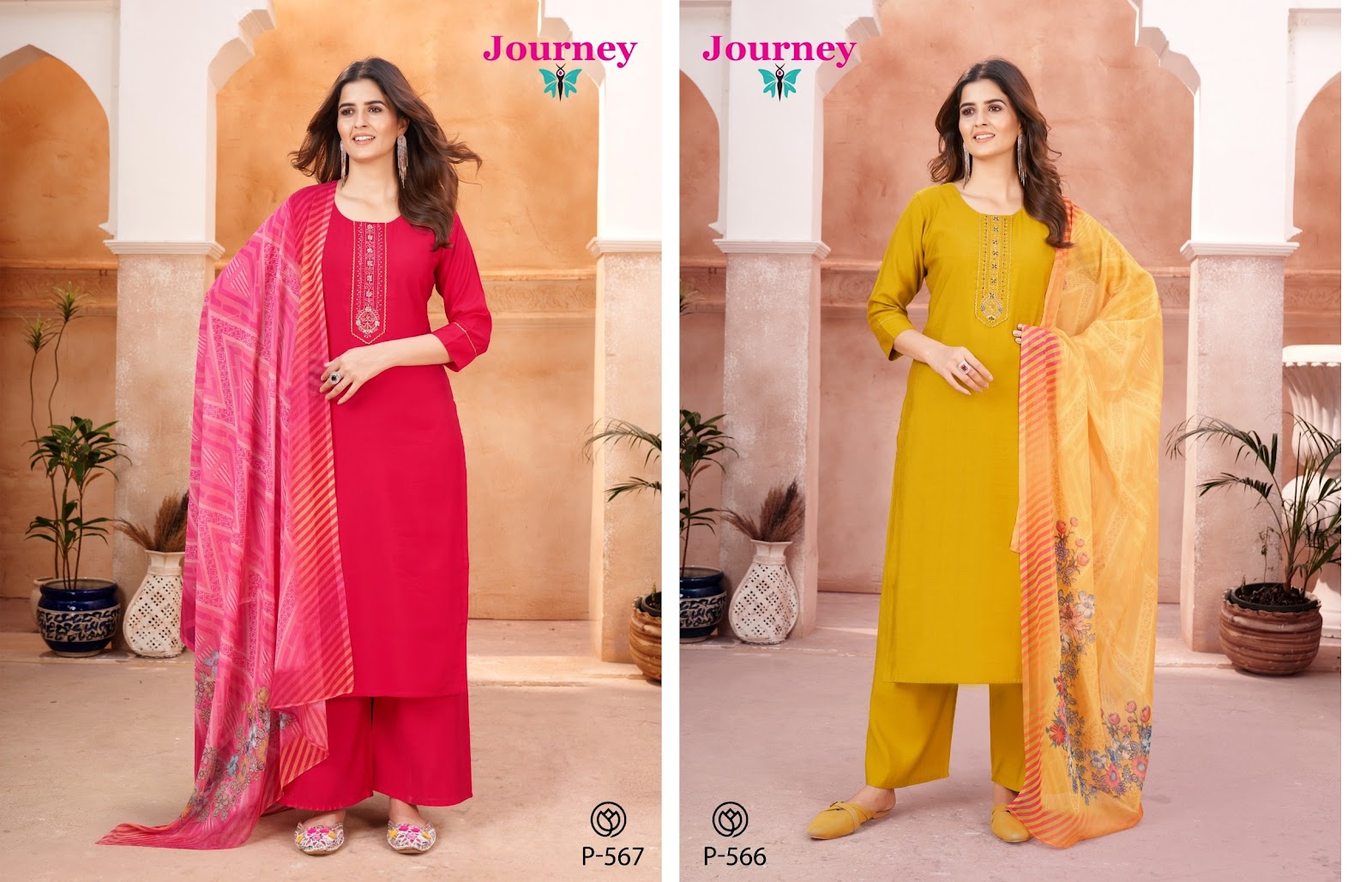 P 566-567 Journey Design Silk Readymade Pant Style Suits – Kavya Style Plus