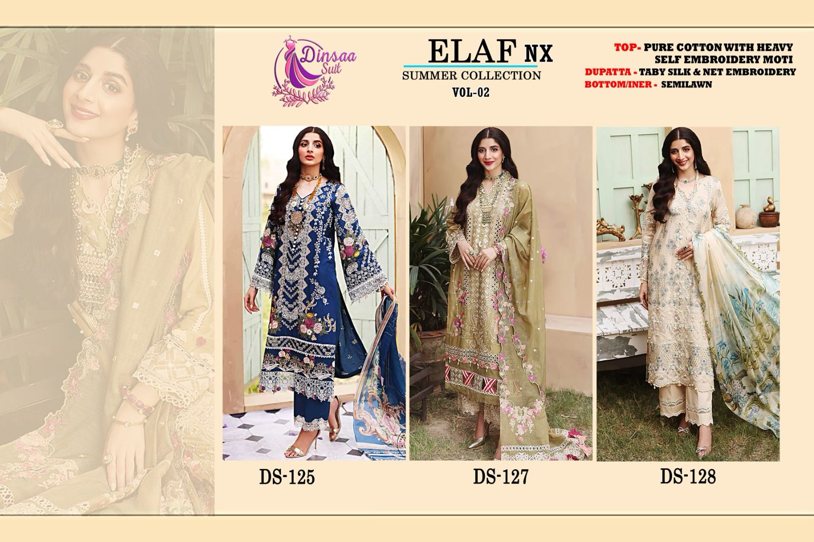 Elaf-Nx Vol 2-Summer Collection Dinsaa Suit Cotton Pakistani Salwar Su – Kavya Style Plus