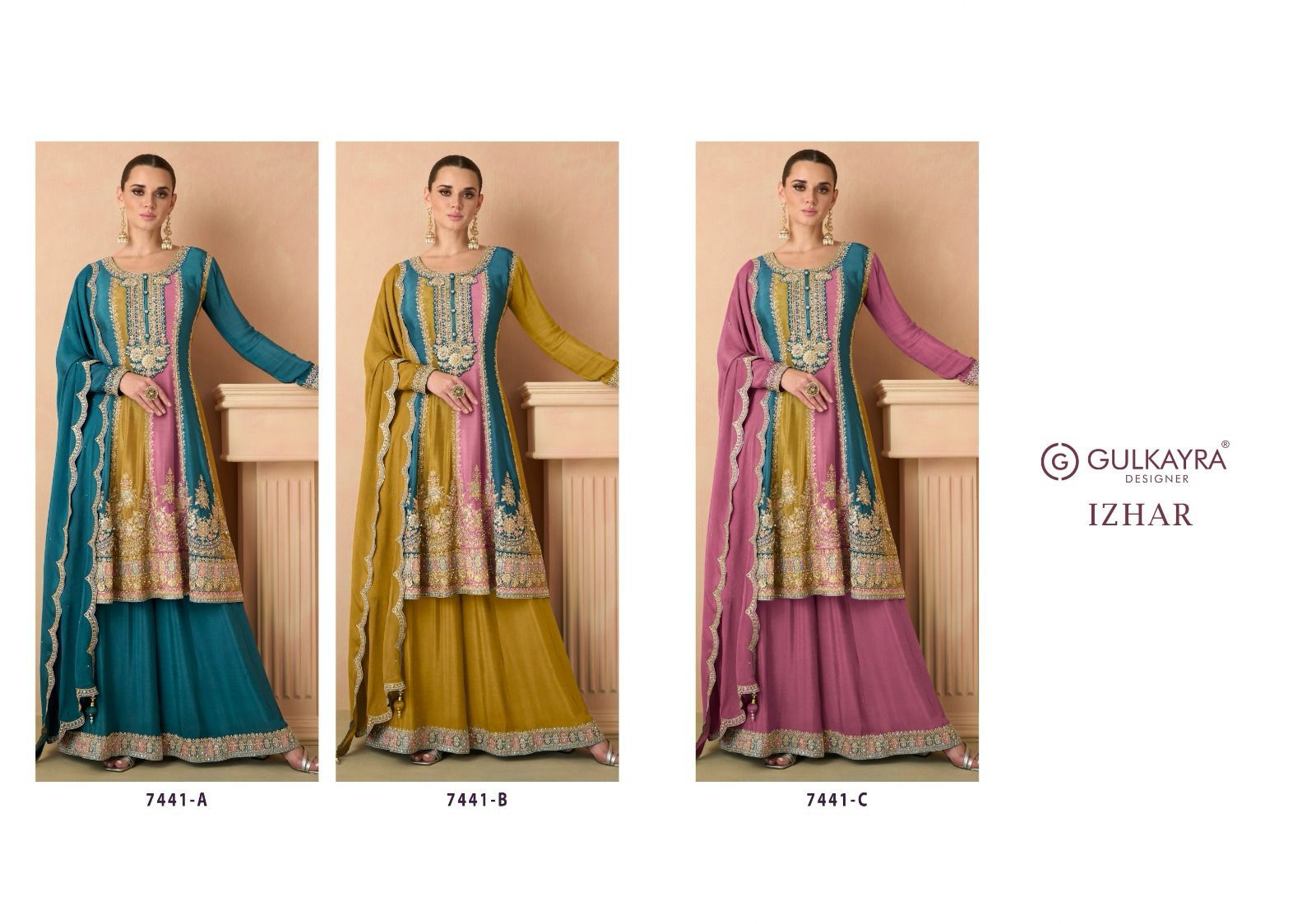 Izhar Gulkayra Designer Chinon Pakistani Readymade Suits – Kavya Style Plus