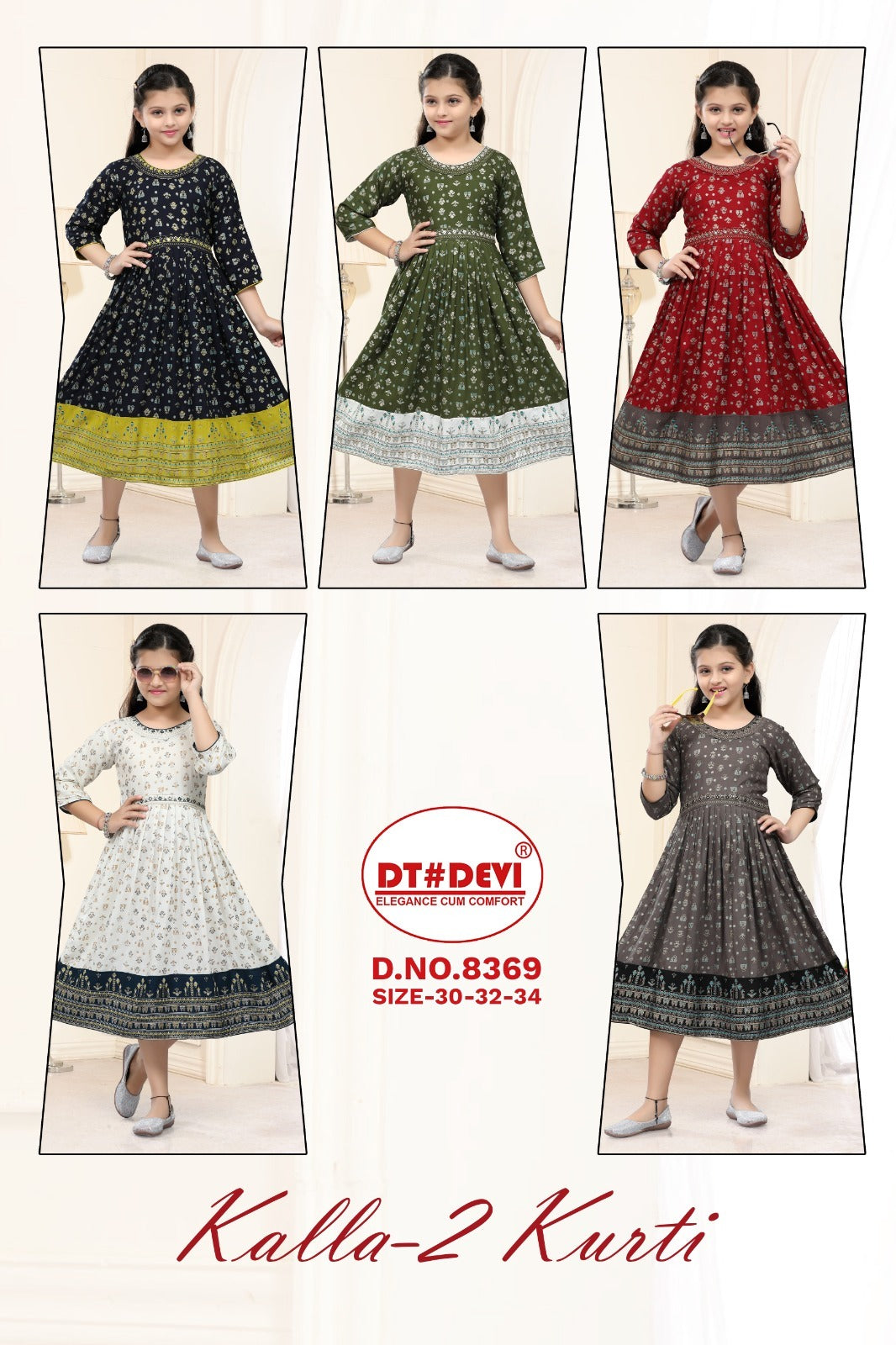 Kalla-2-8369 Dt Devi Reyon Girls Anarkali Kurti – Kavya Style Plus