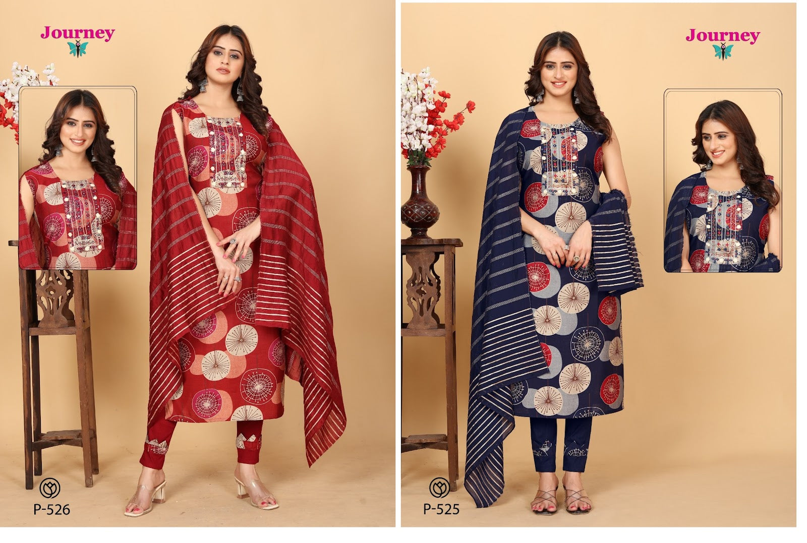 P 525-526 Journey Design Modal Chanderi Readymade Pant Style Suits ...