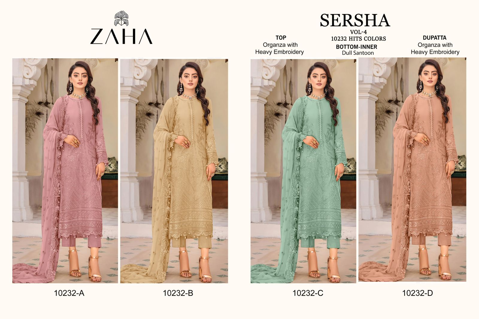 Sersha Vol 4 Zaha Organza Pakistani Salwar Suits – Kavya Style Plus