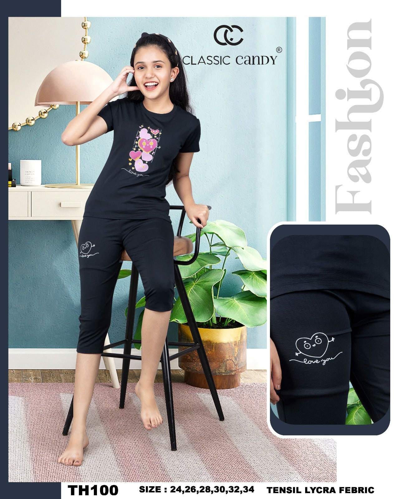 Th-100 Classic Candy Tencil Lycra Girls Capri Night Suits – Kavya Style ...